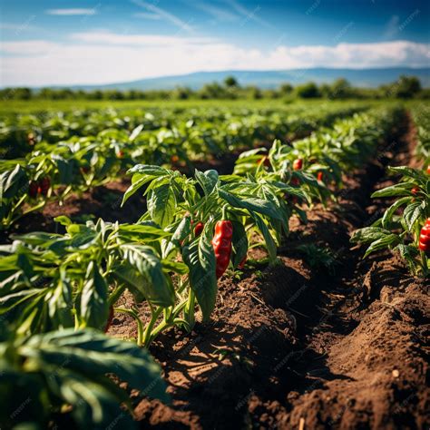 Premium Photo Vegetable Rows Of Pepper Grow In The Field