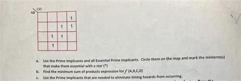 Solved A List The Prime Implicants And All Essential Prime Chegg