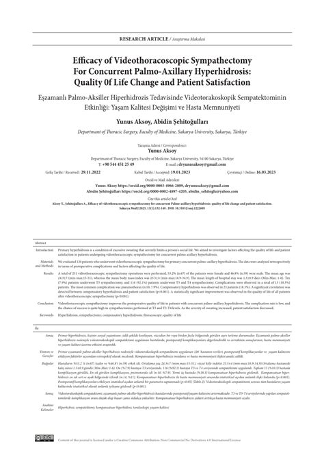 Pdf Efficacy Of Videothoracoscopic Sympathectomy For Palmo Axillary