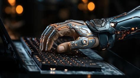 Premium Ai Image Robotic Arm Typing In Computer Keyboard Generative Ai