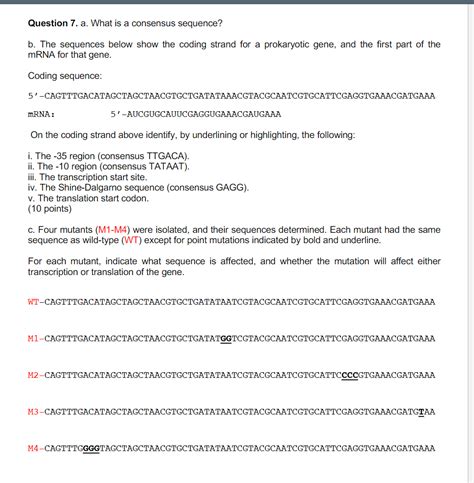 Question 7 A What Is A Consensus Sequence B The