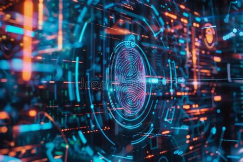Cyber Fingerprint High Tech Biometric Security In Vibrant Digital Display Stock Illustration