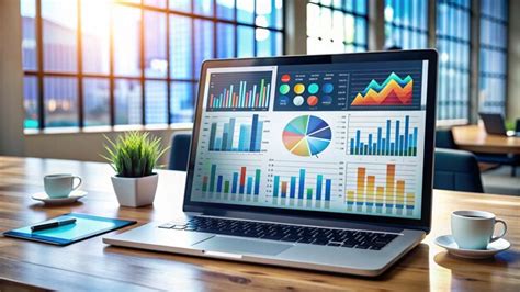 Laptop Screen Displaying Charts And Graphs Premium Ai Generated Image