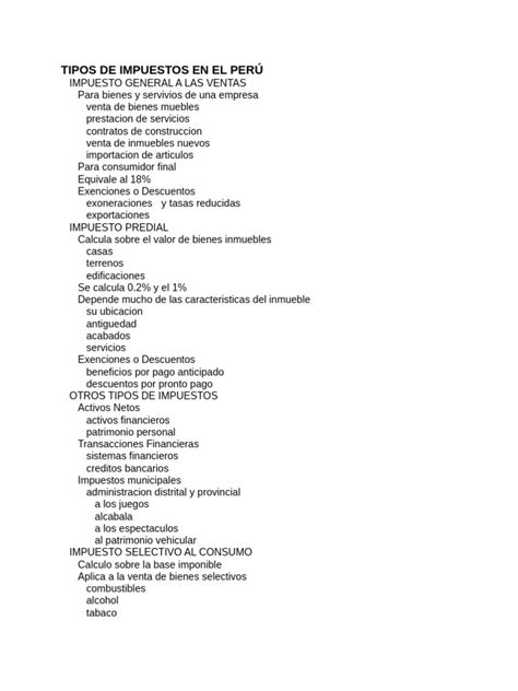 Tipos De Impuestos En El PerÚ Pdf