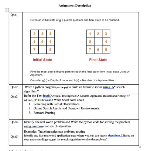 Solved Assignment Description Given An Initial State Of A