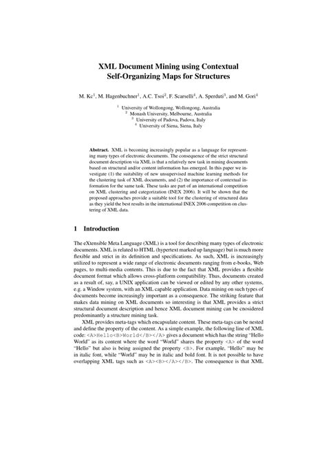 Pdf Xml Document Mining Using Contextual Self Organizing Maps For Structures