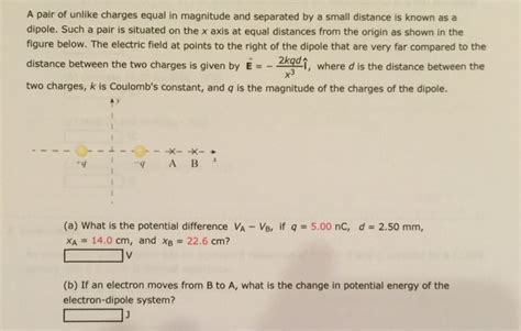 Solved A Pair Of Unlike Charges Equal In Magnitude And