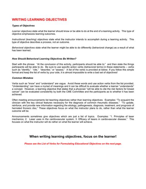 Writing Effective Learning Objectives