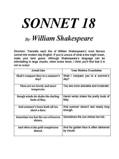 Activity Sonnet 18 Pdf