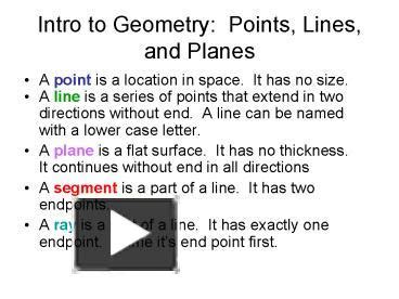 Intro To Geometry Points Lines And Planes Presentation Free To View
