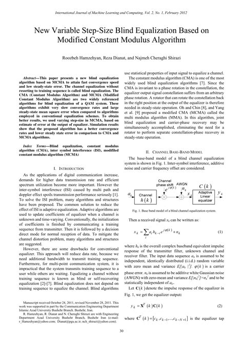 PDF New Variable Step Size Blind Equalization Based On Modified Constant Modulus Algorithm