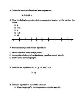 Unit Test Expressions Equations And The Number System TPT