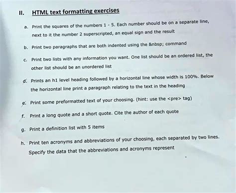 Ii Html Text Formatting Exercises A Print The Squares Of The Numbers