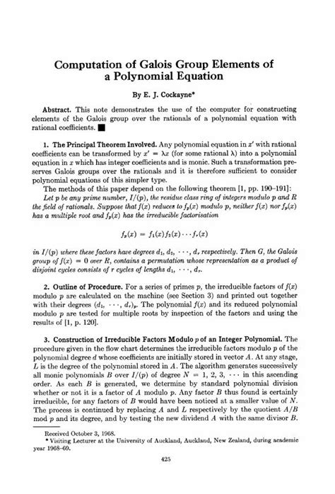 Pdf Computation Of Galois Group Elements Of A Of Galois Group Elements Of A Polynomial