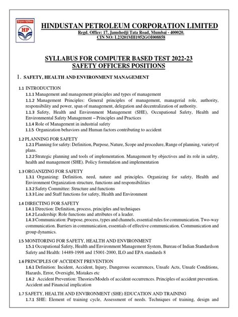 Syllabus For Safety Officer 30082022 Download Free Pdf Occupational