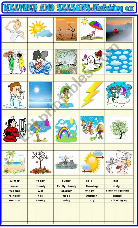 Weather And Seasons Matching Ex Esl Worksheet By Spied D Aignel