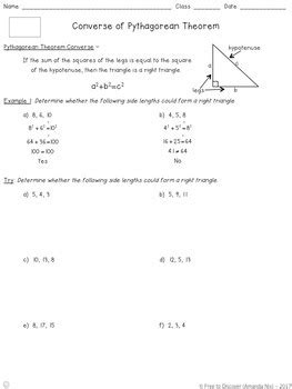 Pythagorean Theorem Converse Notes Practice By Free To Discover