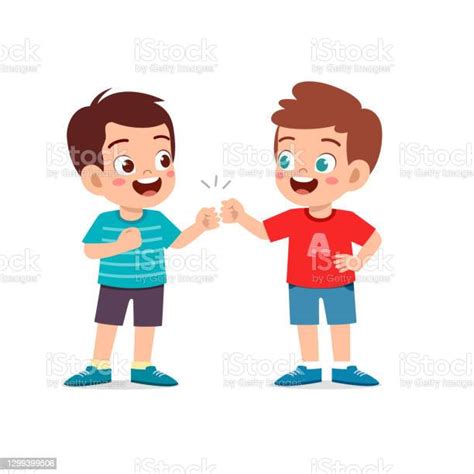 귀여운 작은 아이 소년 할 브로 주먹 와 그의 친구 주먹에 대한 스톡 벡터 아트 및 기타 이미지 주먹 아이 피스트 범프