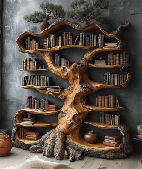 Unique Tree Branch Bookshelf