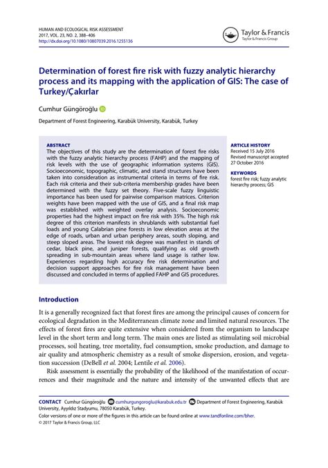 Pdf Determination Of Forest Fire Risk With Fuzzy Analytic Hierarchy Process And Its Mapping