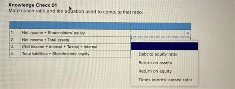 Solved Knowledge Check 01 Match Each Ratio And The Equation