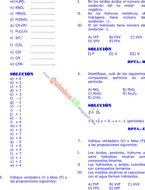 Nomenclatura InorgÁnica Problemas Resueltos Tipo Examen De Ingreso A La