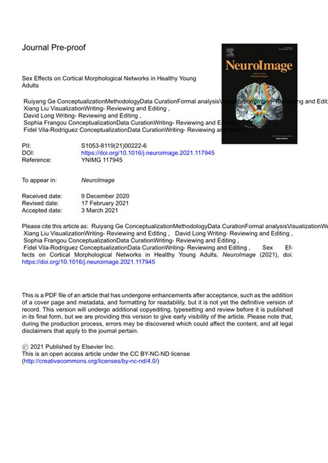Pdf Sex Effects On Cortical Morphological Networks In Healthy Young Adults