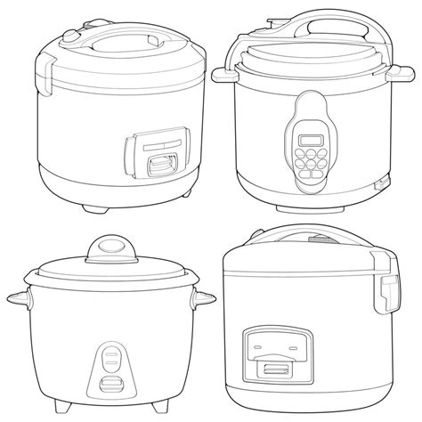 Set Of Rice Cooker Magic Jar Illustration Vector Line Art Vector Outline Art 14530961