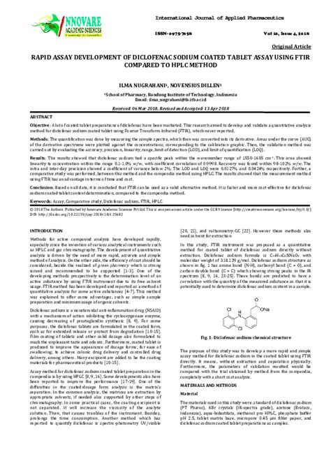 Pdf Rapid Assay Development Of Diclofenac Sodium Coated Tablet Assay Using Ftir Compared To