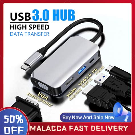 4 IN 1 Type C Docking Station Multi Function Card Reader Hub Expansion USB Splitter To HDMI VGA