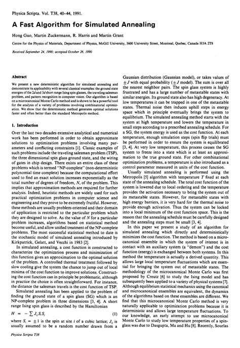Pdf A Fast Algorithm For Simulated Annealing