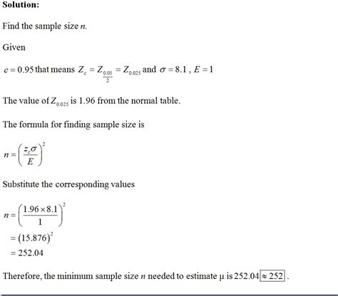 Find the minimum sample size n needed to estimate muμ for the given values of c sigmaσ and E
