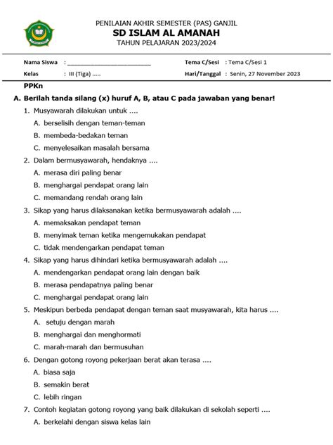 Soal Tema C Kelas 3 Sesi 1 Pdf Seni And Disiplin Bahasa Griya And Taman