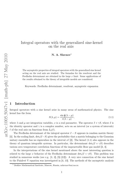 Pdf Integral Operators With The Generalized Sine Kernel On The Real Axis