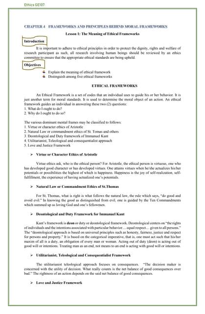 The Meaning Of Ethical Frameworks Docx
