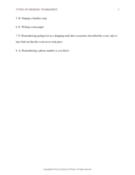 SOLUTION Wk4 Types Of Memory Worksheet Studypool