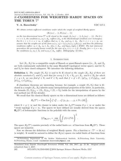 K Closedness For Weighted Hardy Spaces On The Torus 𝕋2 Request Pdf