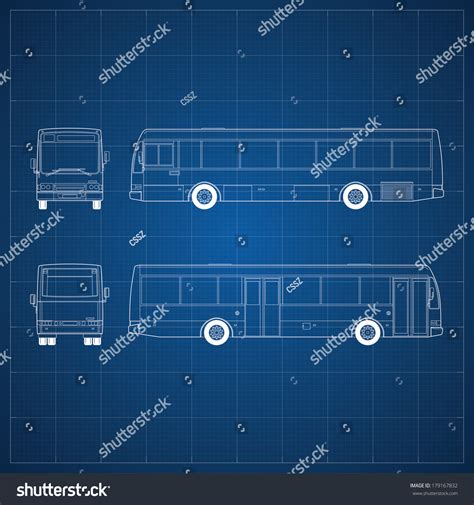 Blueprint Commercial Vehicle Old Bus 4 Stock Vector Royalty Free