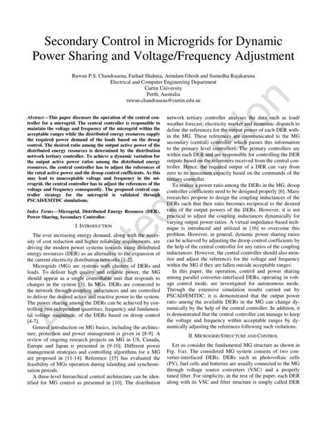 Pdf Secondary Control In Microgrids For Dynamic Power Sharing And Voltage Frequency Adjustment