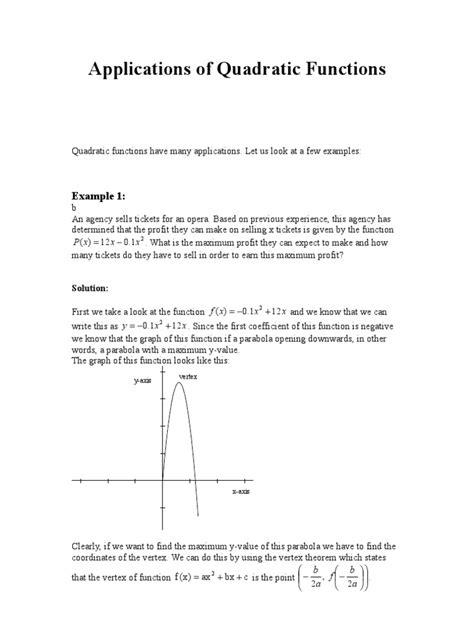 Applications Of Quadratic Functions Example 1