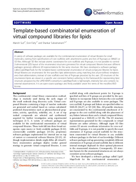 Pdf Template Based Combinatorial Enumeration Of Virtual Compound Libraries For Lipids