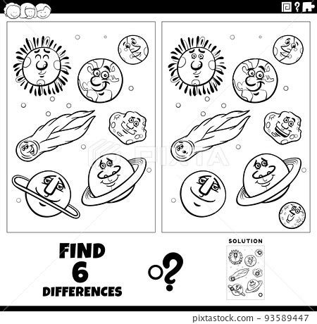 Differences Game With Cartoon Planets And Orbs Stock Illustration