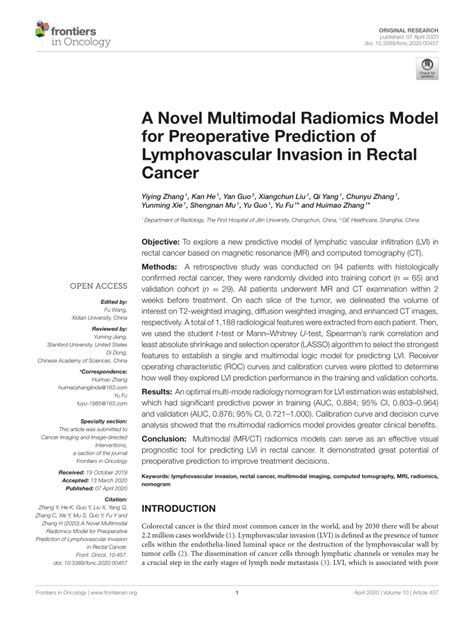 Pdf A Novel Multimodal Radiomics Model For Preoperative Prediction Of Lymphovascular Invasion