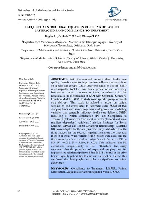 Pdf A Sequential Structural Equation Modeling Of Patient Satisfaction