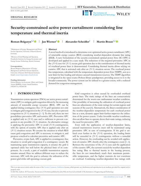 Pdf Security‐constrained Active Power Curtailment Considering Line Temperature And Thermal Inertia