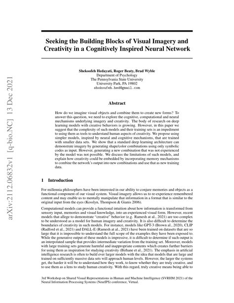 Pdf Seeking The Building Blocks Of Visual Imagery And Creativity In A Cognitively Inspired