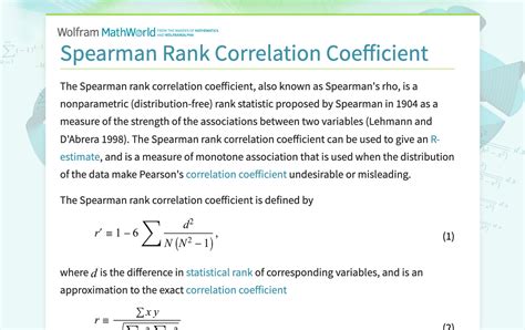 Spearman Rank Correlation Coefficient From Wolfram Mathworld