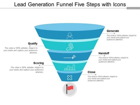 Lead Generation Funnel Five Steps With Icons Ppt Powerpoint