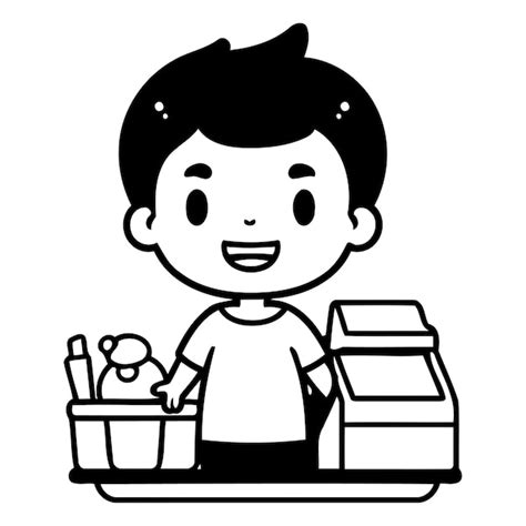 귀여운 소년 현금관 만화 캐릭터 터 일러스트레이션 평평한 디자인 프리미엄 Ai 생성 벡터