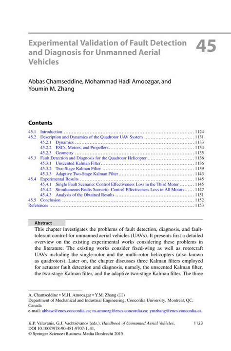 Pdf Handbook Of Unmanned Aerial Vehicles Experimental Validation Of Fault Detection And